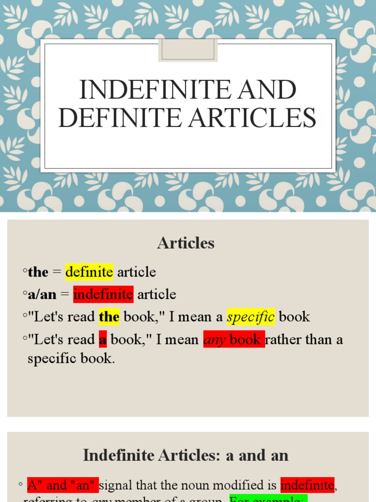 Defnite and Indefinite Article | PDF | Linguistics | Linguistic Morphology