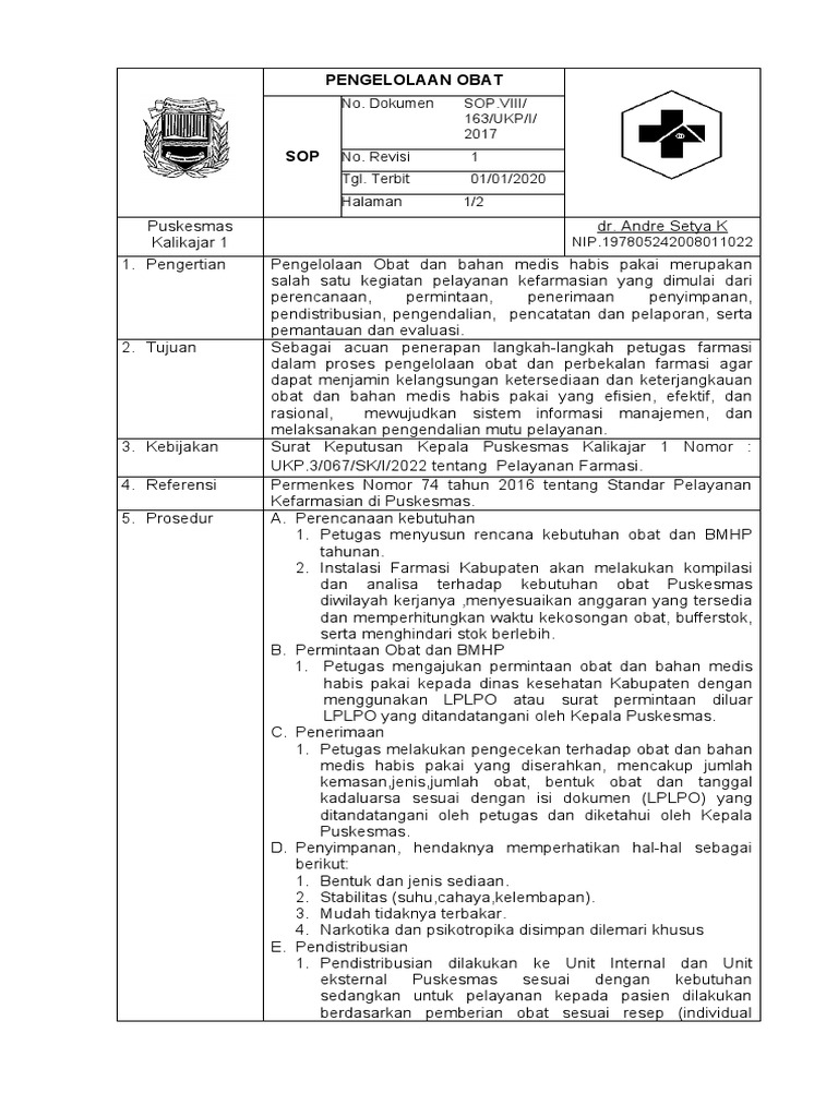 Pengelolaan Obat Sop Pengelolaan Obat Pdf
