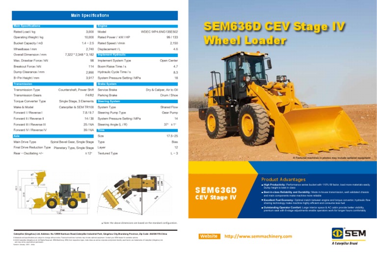 SEM636D Wheel Loader CEV Stage IV | PDF | Loader (Equipment) | Brake