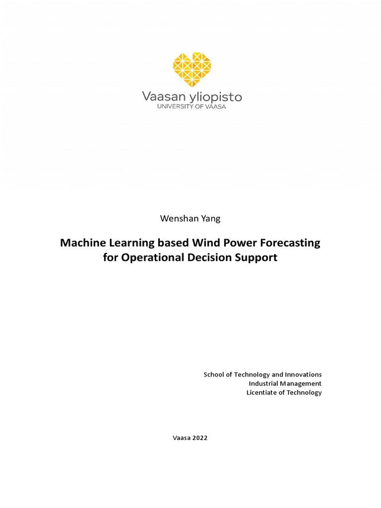 Machine Learning Based Wind Power Forecasting | PDF | Wind Power | Renewable Energy