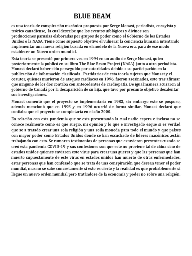 Teoría de Conspiración: Proyecto Blue Beam | PDF | Política | Ciencias ...