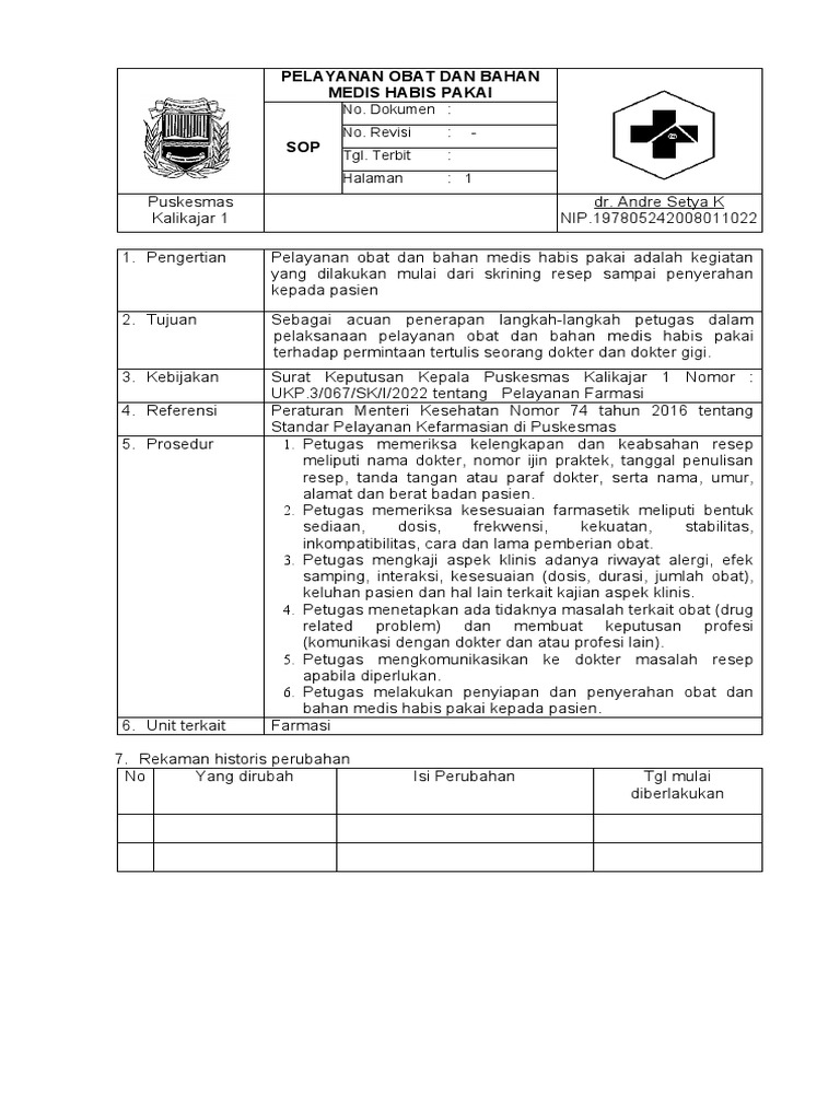 SOP Pelayanan Obat Dan Bahan Medis Habis Pakai | PDF