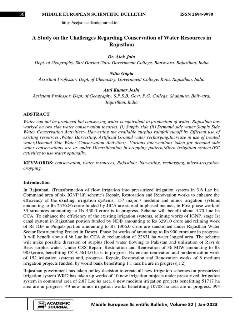 A Study On The Challenges Regarding Conservation of Water Resources in ...