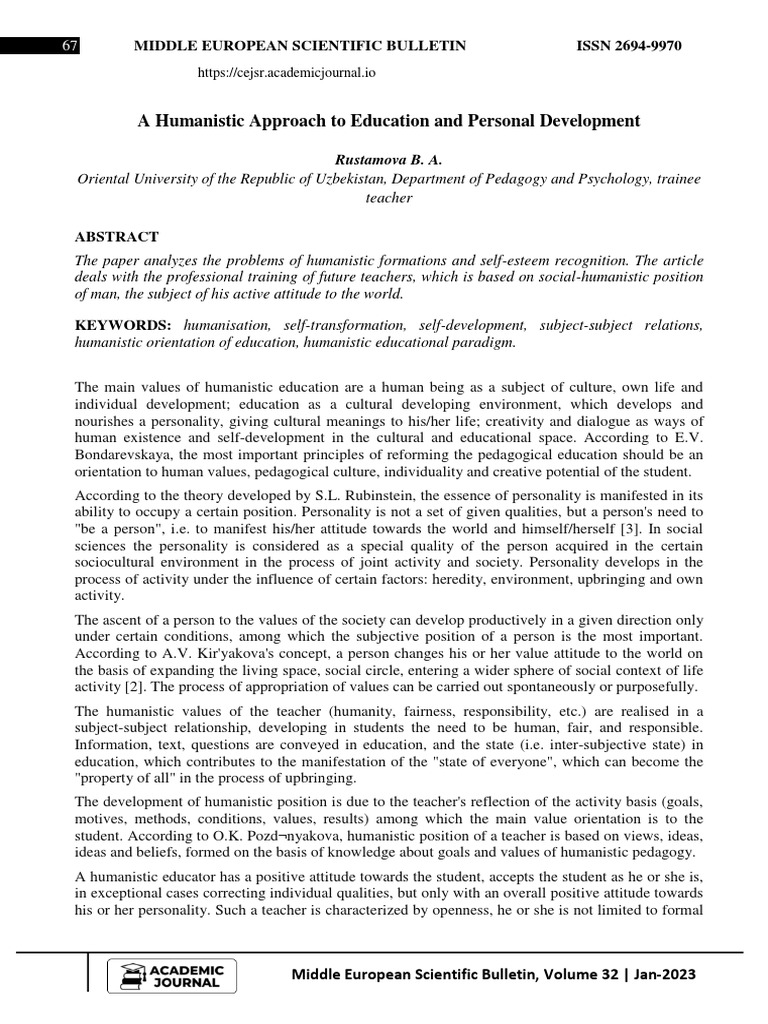 A Humanistic Approach To Education and Personal Development | PDF ...