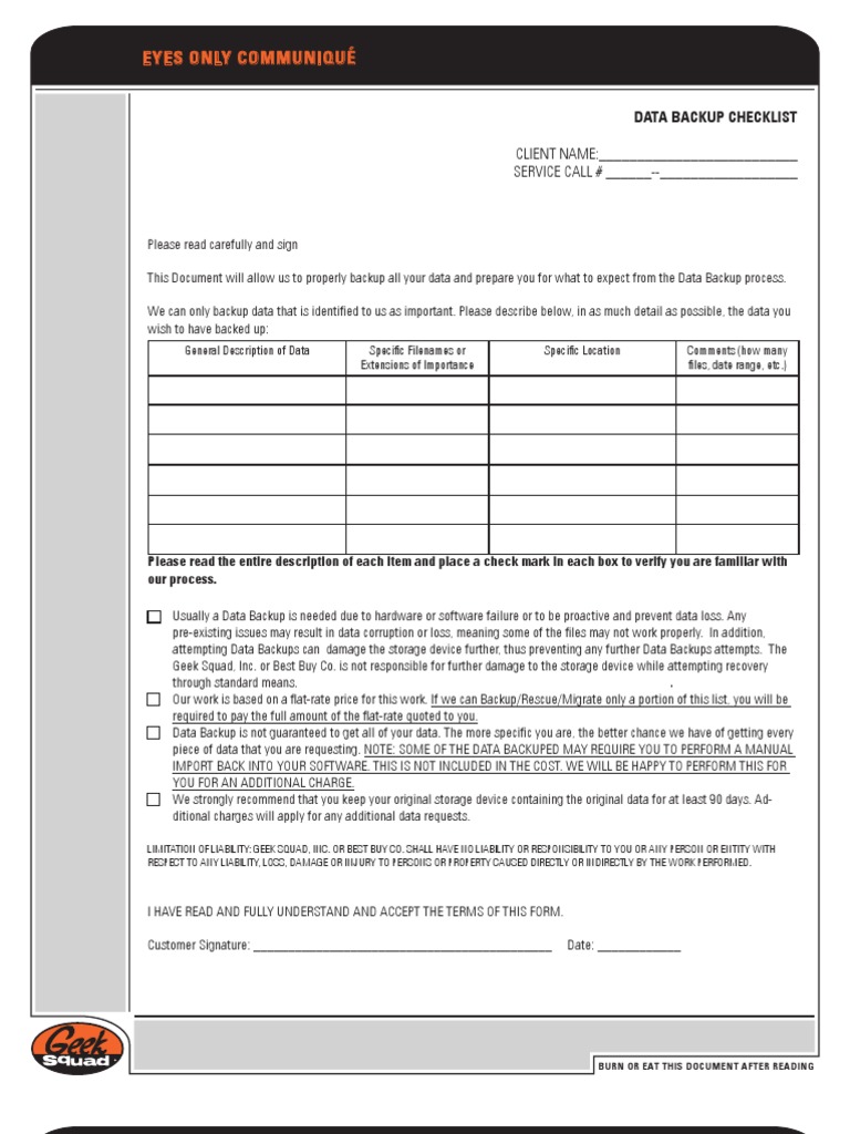 Data Backup Checklist | PDF | Backup | Dvd