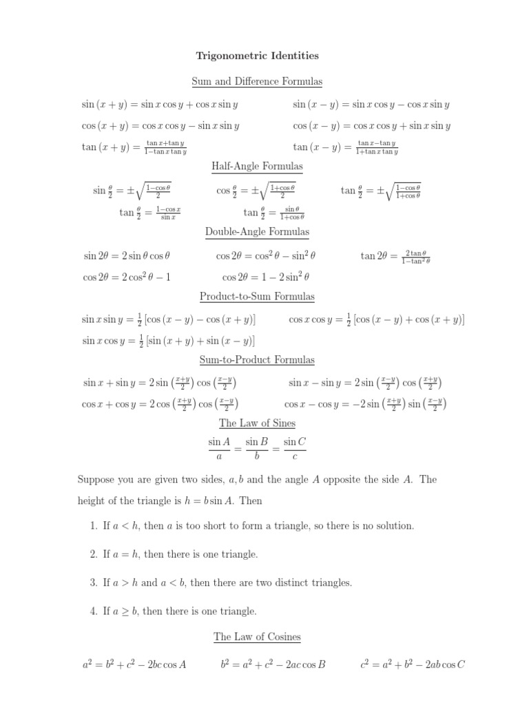 Trigonometric Identities | PDF | Trigonometric Functions | Triangle