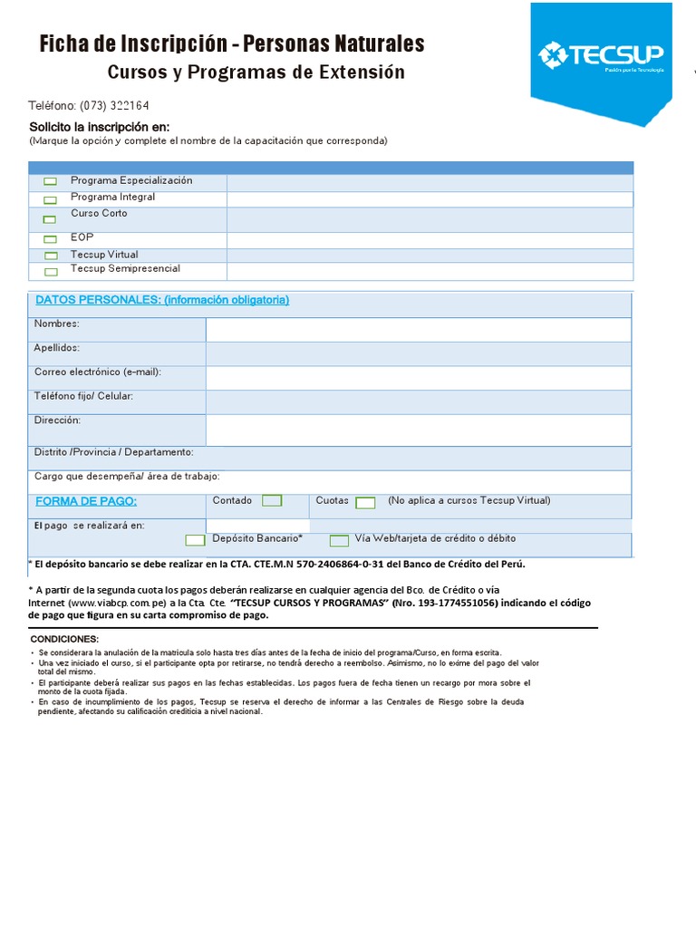 Inscripción y Normas Cursos Tecsup | PDF | Tarjeta de crédito | Bancos