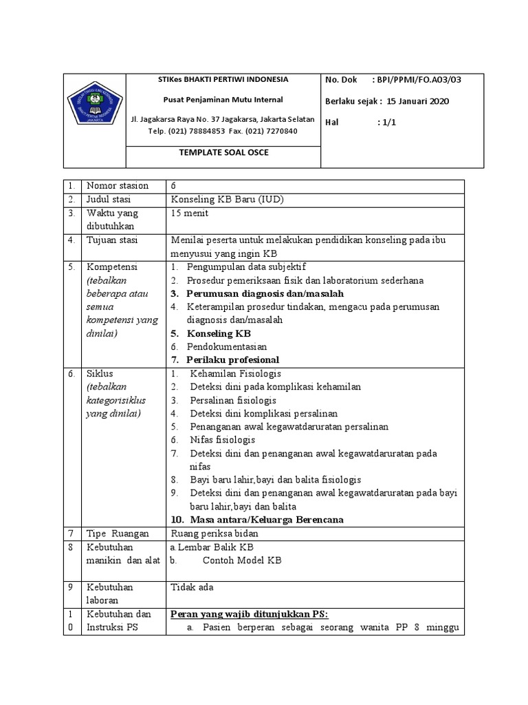 Konseling KB IUD OSCE STIKes | PDF