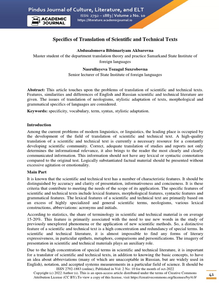 Specifics of Translation of Scientific and Technical Texts | PDF ...