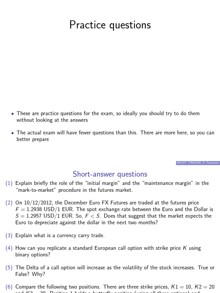 Practice Questions M | PDF | Option (Finance) | Stocks