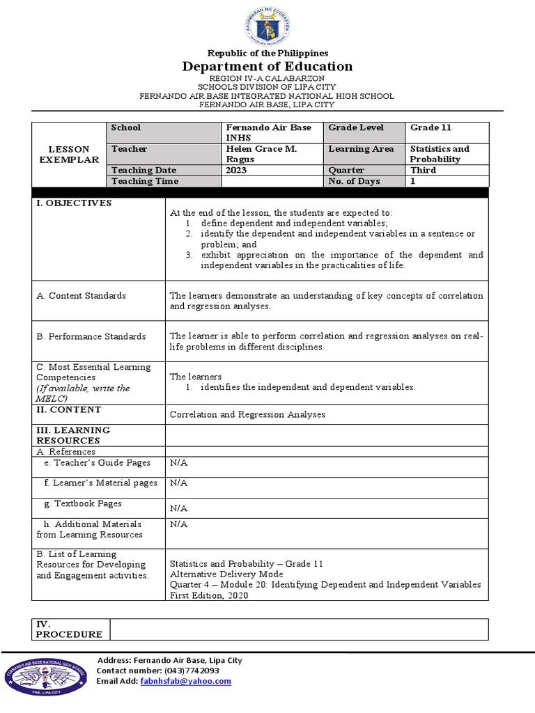 Identifying Variables in Statistics | PDF | Learning | Teachers