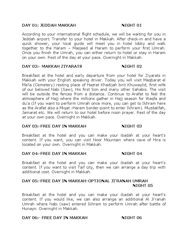Umrah Itinerary For Guest | PDF