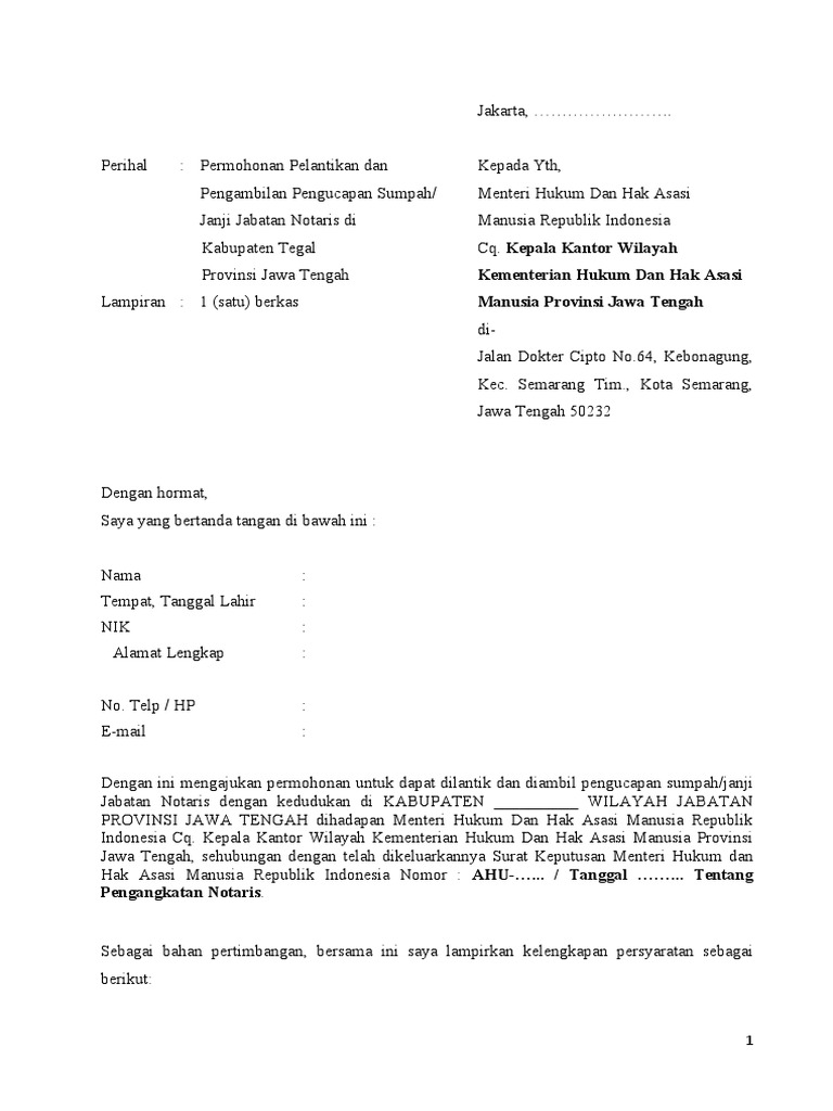 Contoh Permohonan Pelantikan Notaris | PDF