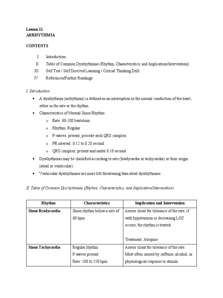 NCM 118 - Lesson 11 (Arrhythmia) | PDF | Heart Rate | Cardiology