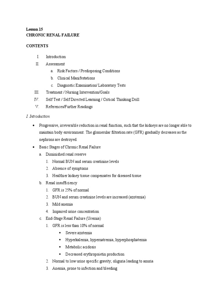 NCM 118 - Lesson 15 (Chronic Renal Failure and Dialysis) | PDF | Chronic Kidney Disease ...