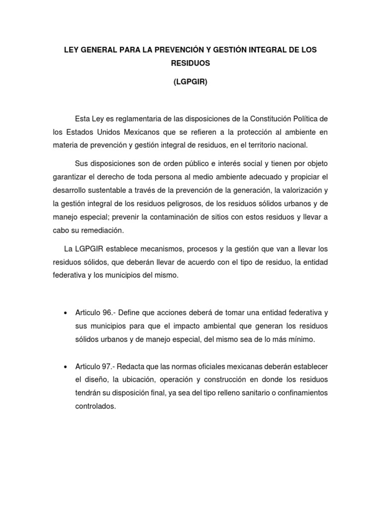 LGPGIR | PDF | Residuos | Gestión de residuos