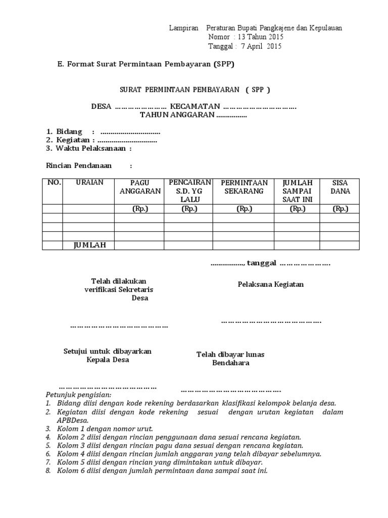 Format SPP Desa Pangkajene 2015 | PDF | Bisnis | Pengelolaan Keuangan & Uang