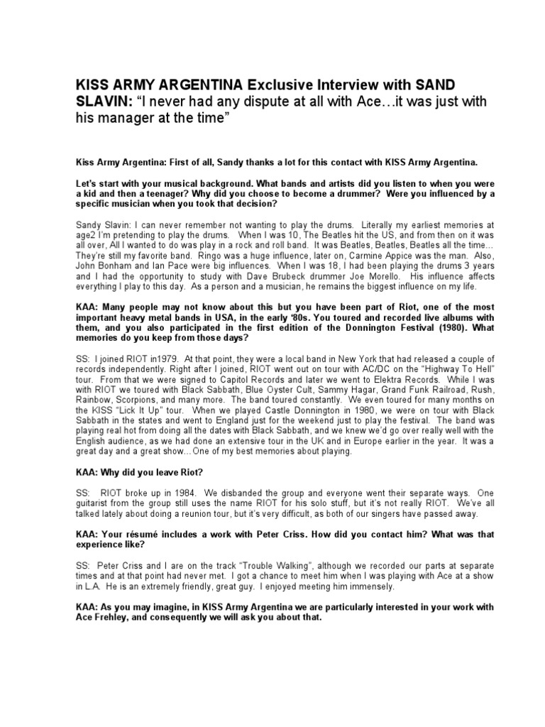 Sandy Slavin: Insights on KISS and Riot | PDF | Rock Music | Leisure