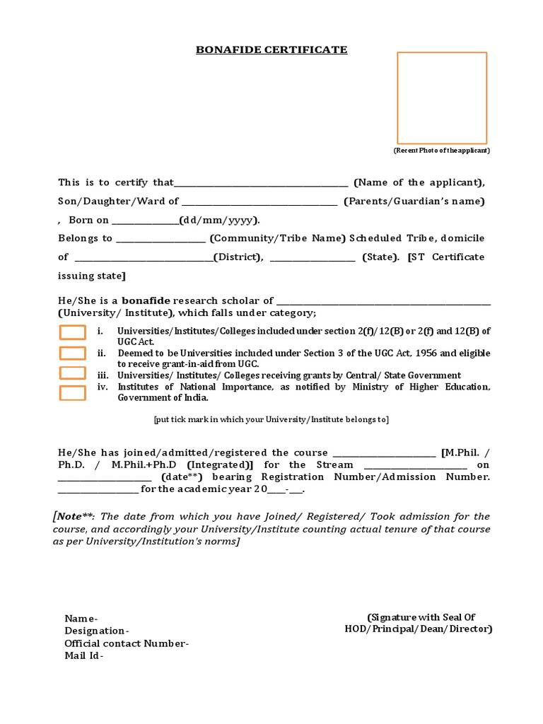 Bonafide Format NFST | PDF