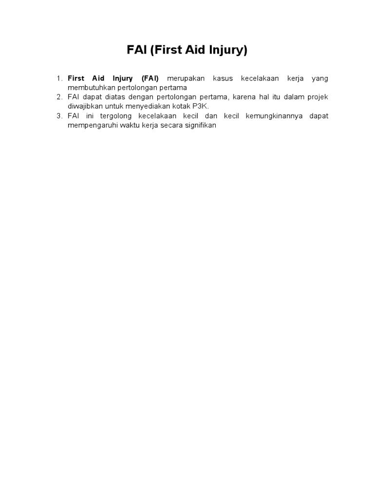 FAI (First Aid Injury) | PDF