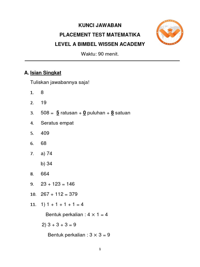 Kunci Jawaban Placement Test MTK A | PDF