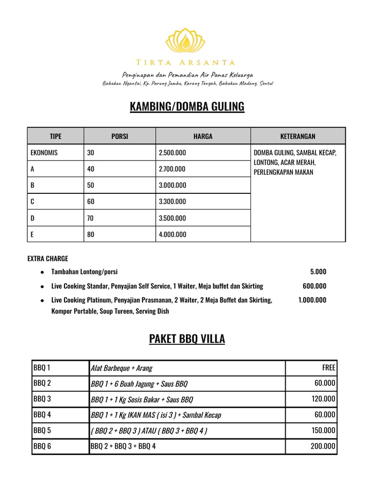 Pricelist-Domba Guling & BBQ | PDF