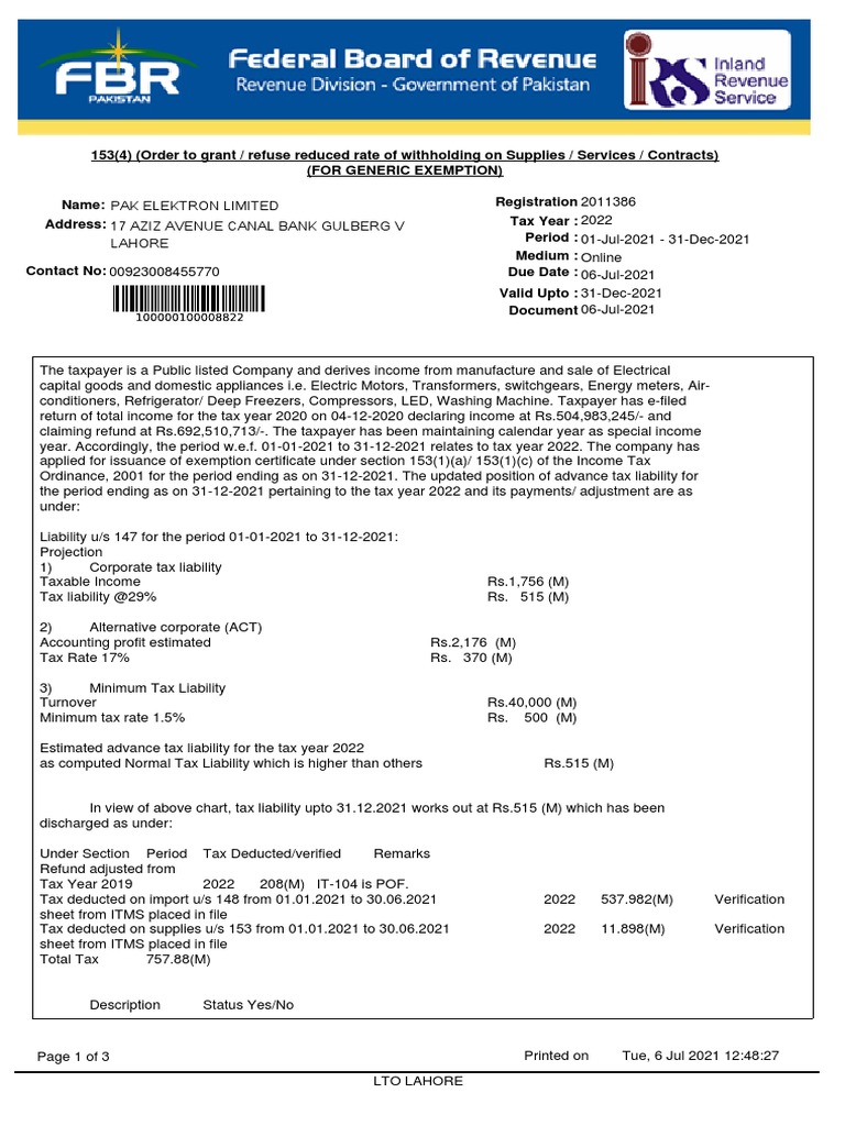 02 - Withholding Exemption Certificate Jul-Dec 21 | PDF | Taxes | Services (Economics)