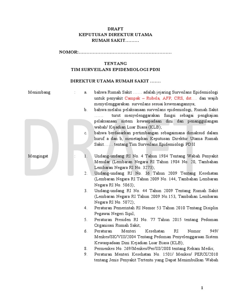 DRAFT SK Penetapan Tim SE PD3I RS | PDF