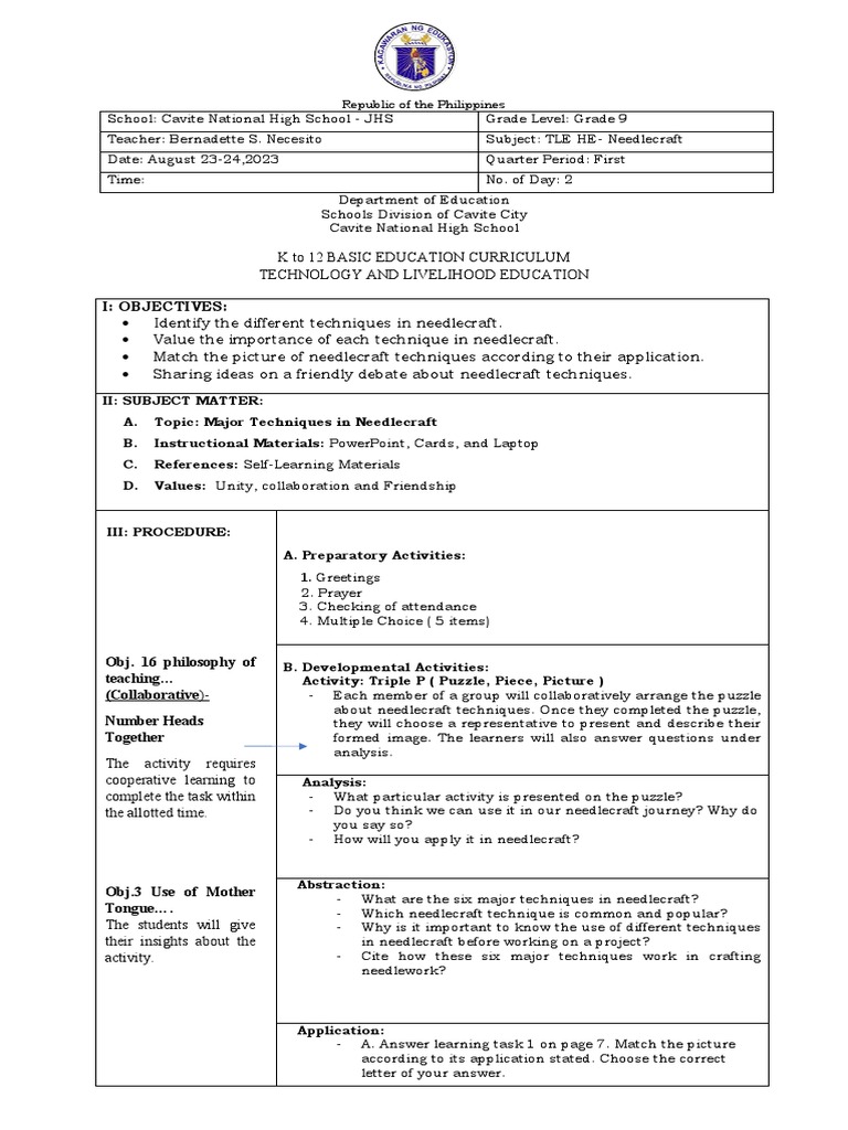 Major Techniques of Needlecraft | PDF | Cognitive Science | Pedagogy