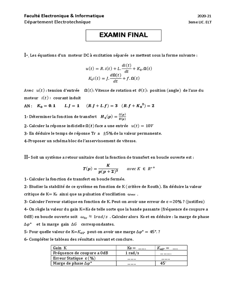 Exam 20-21 Corr | PDF | Électricité | Mécanique