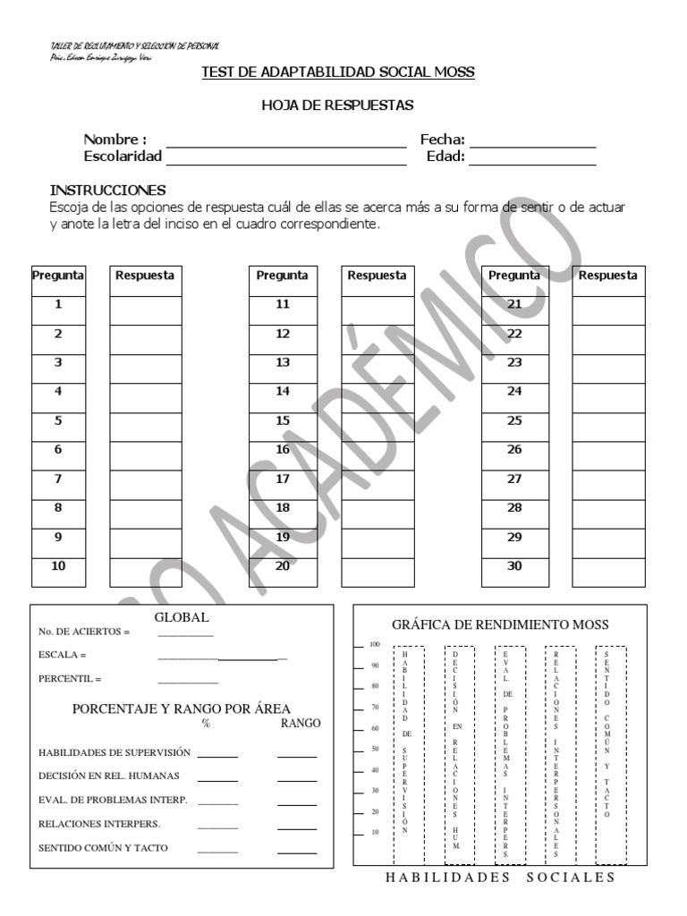 Hoja de Respuestas Moss | PDF