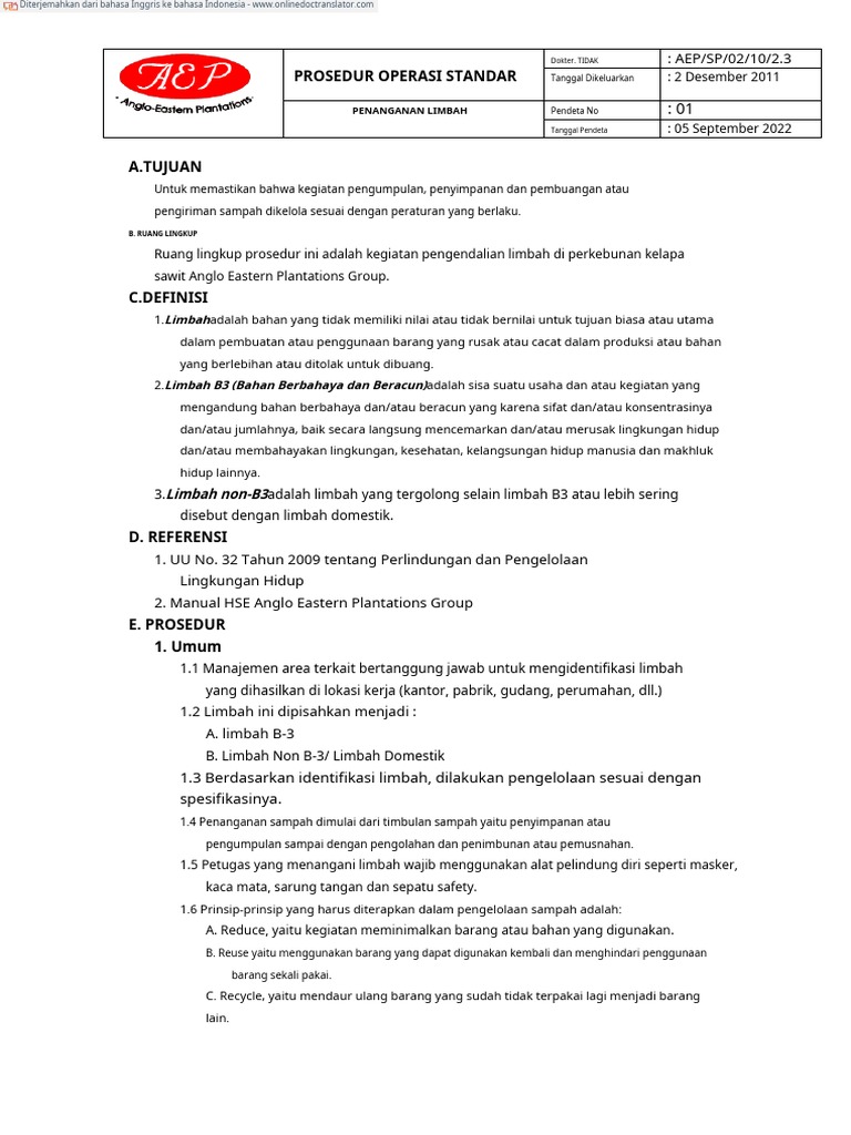 AEP Waste Handling SOP - En.id | PDF