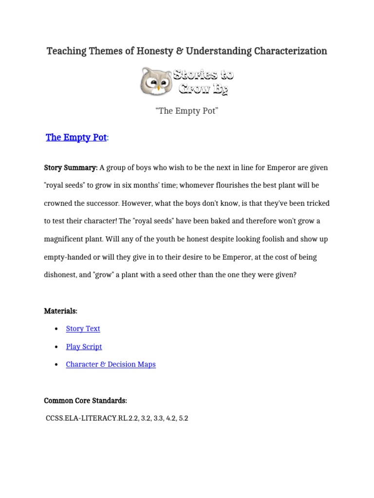 The Empty Pot Lesson Plan | PDF | Behavior Modification | Learning