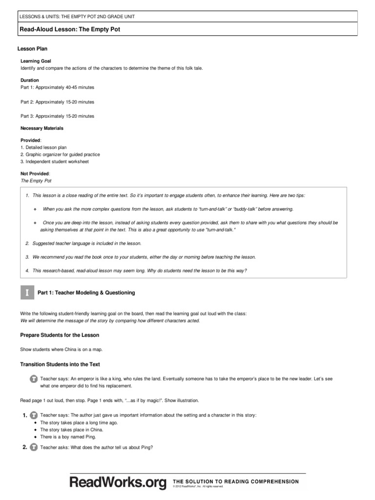 Empty Pot Reading Works - 2 | PDF | Lesson Plan