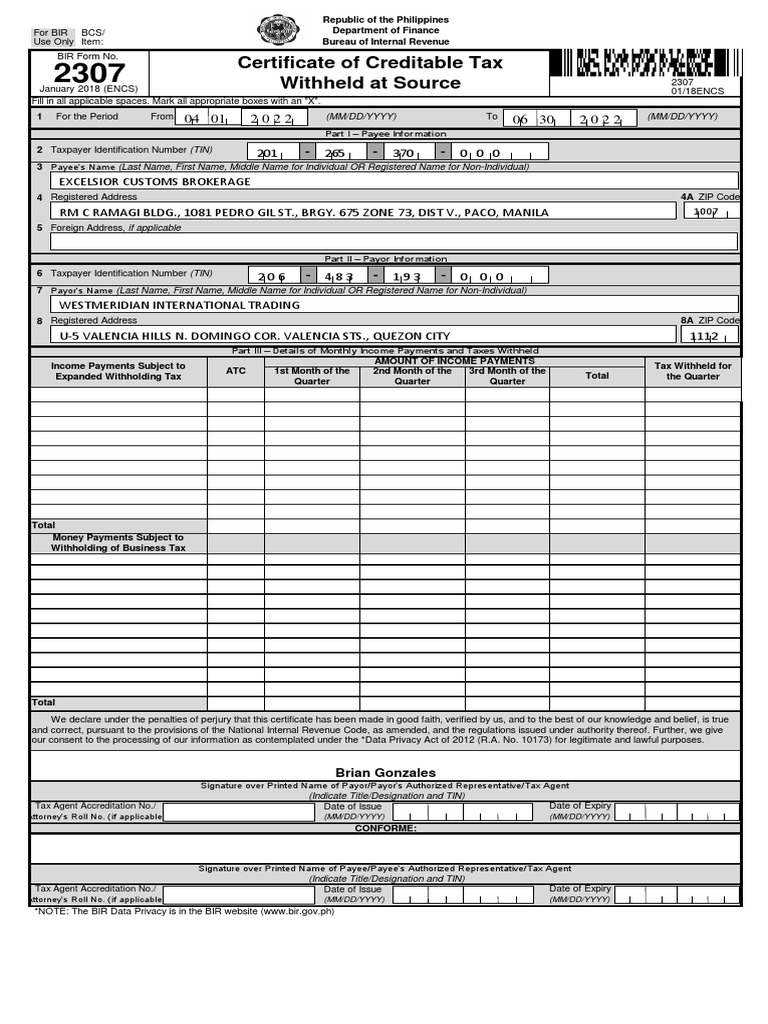 2307 Westmeridian | PDF | Payments | Public Law