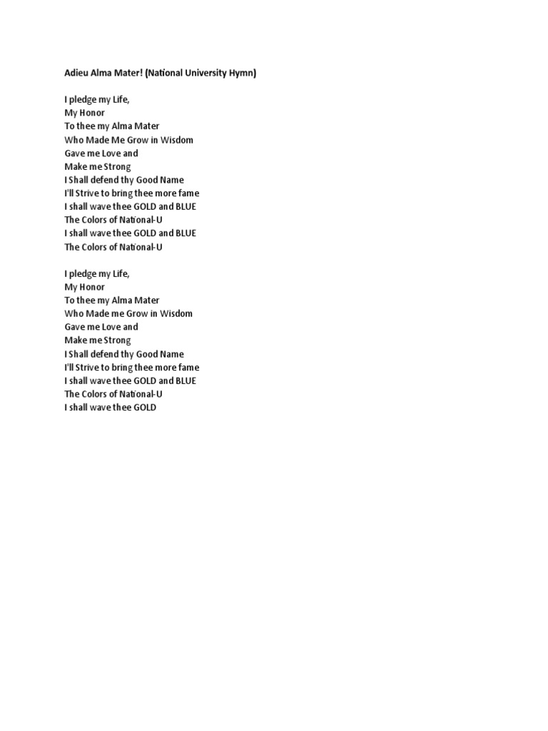 National University Hymn Lyrics | PDF