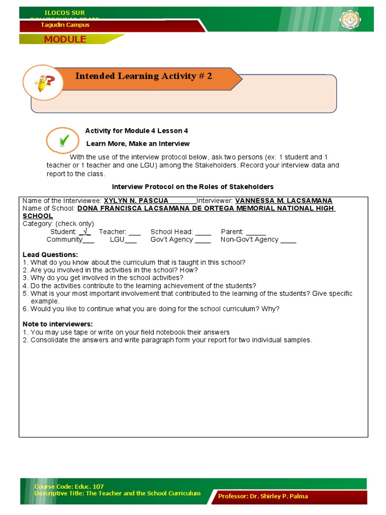Module 4 Lessons 3,4 ACTIVITY 2 | PDF | Curriculum | Teachers