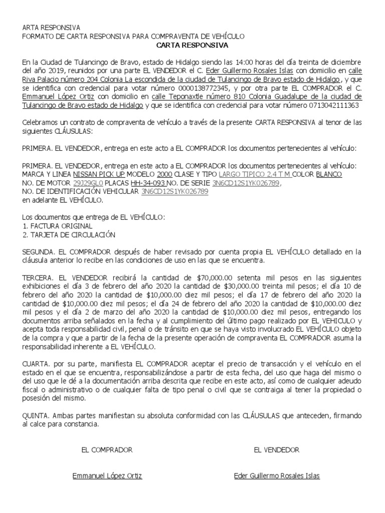 Carta Responsiva | PDF