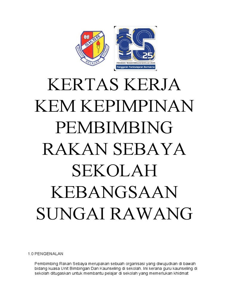 Kertas Kerja Kem Kepimpinan Pembimbing Rakan Sebaya Sekolah Kebangsaan ...