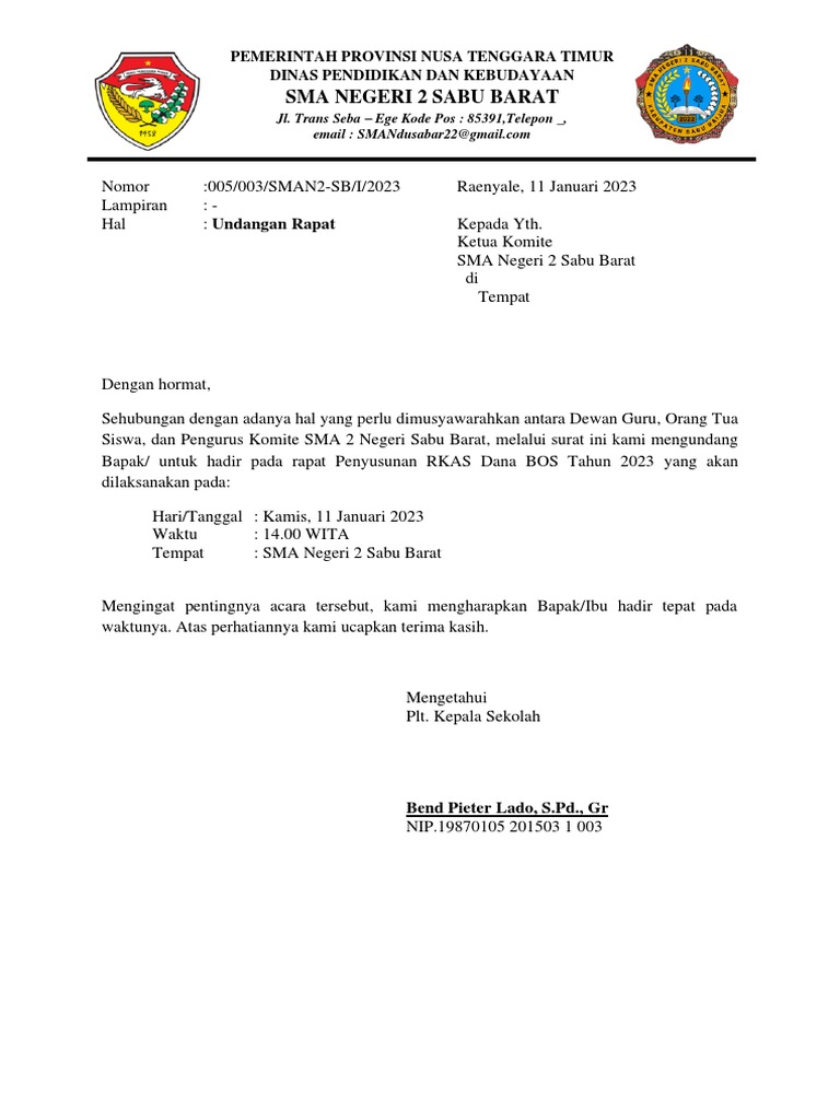 Undangan Rapat RKAS 2023 | PDF