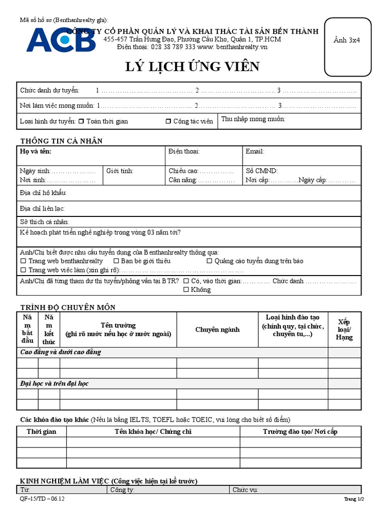 Thông Tin NG Viên ACB | PDF