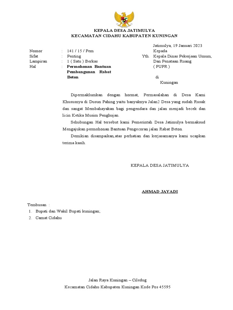 Surat Permohonan Rabat Beton | PDF