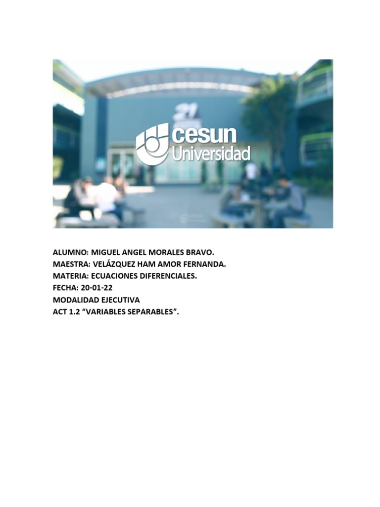 Salon 04NXMB Act1.2 Variables Separables Miguelangelmoralesbravo | PDF