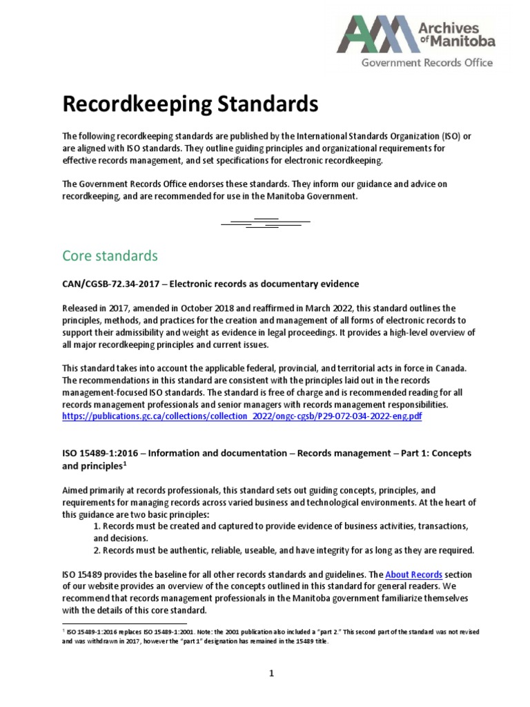Recordkeeping Standards - © Government Records Office, Archives of ...