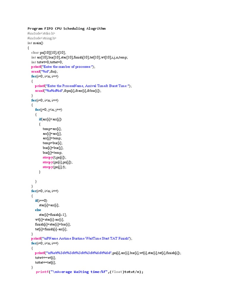 Program Fifo Cpu Scheduling Alogrithm Pdf Concurrency Computer Science Concurrent Computing