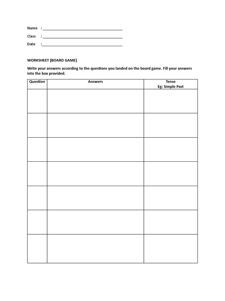 Board Game Worksheet | PDF | Games & Activities | Language Arts ...
