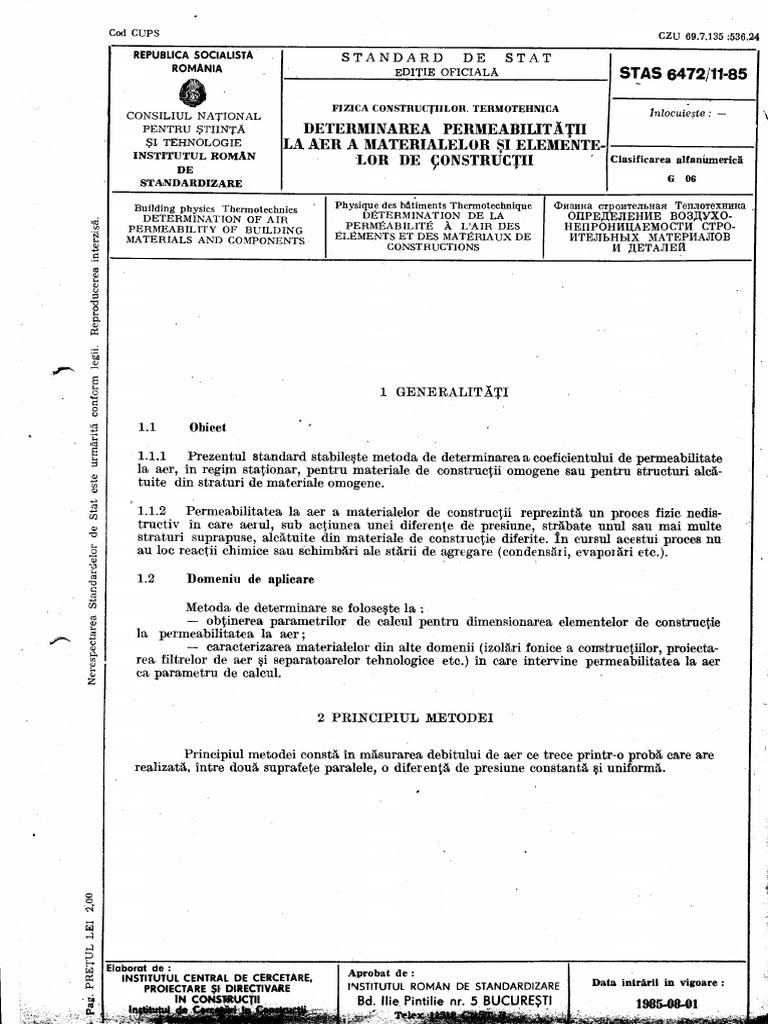 STAS 6472-11-85 Permeabilitatea La Aer | PDF