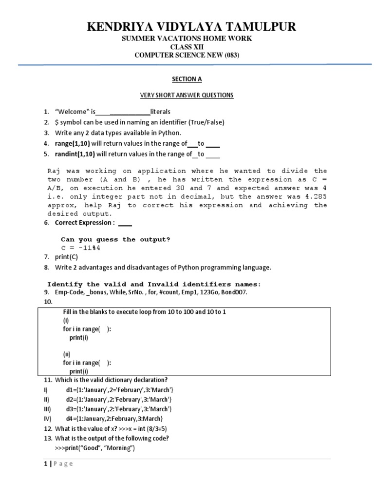 Class 12 CS Homework | Download Free PDF | Python (Programming Language) | Computer Science