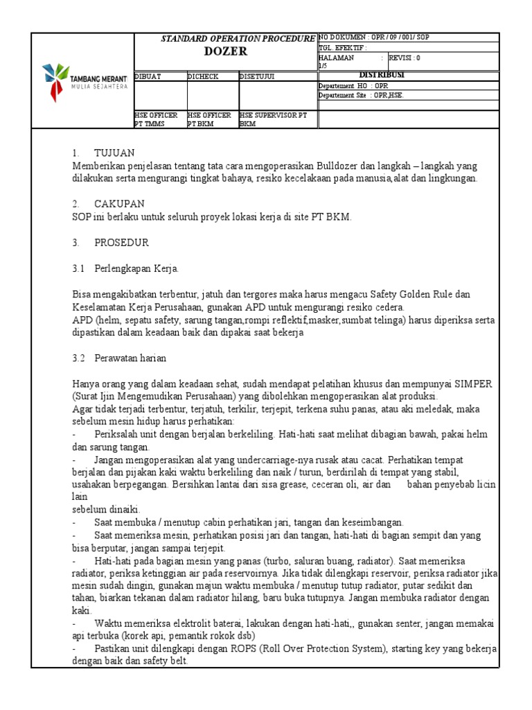 SOP Dozer | PDF