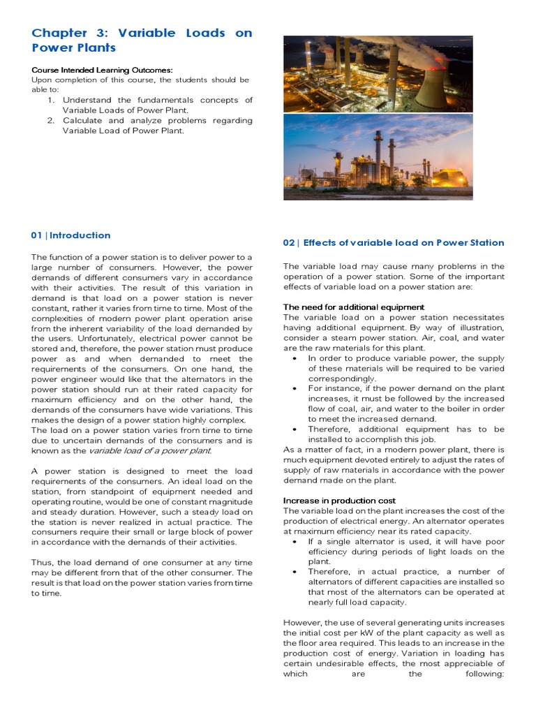 Chapter 3 - Variable Loads of Power Plant | PDF | Power Station | Demand